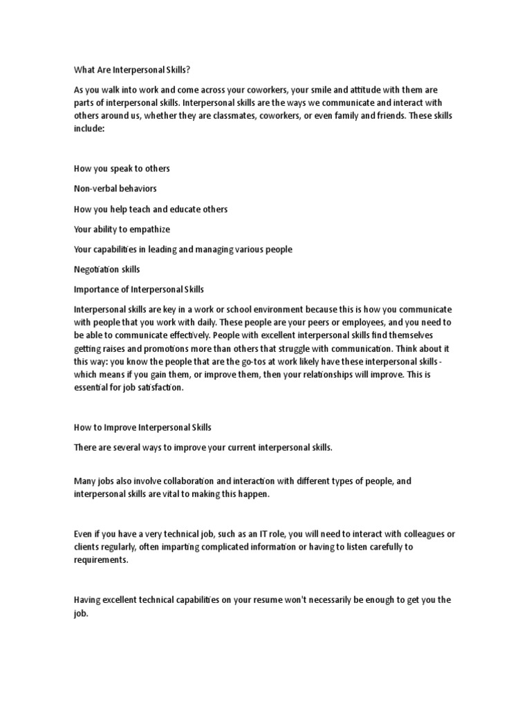 What Are Interpersonal Skills | PDF | Communication | Nonverbal ...