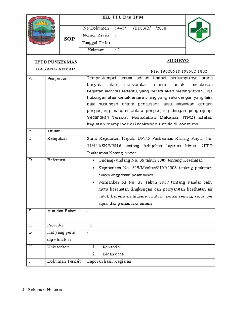 SOP IKL TTU Dan TPM | PDF