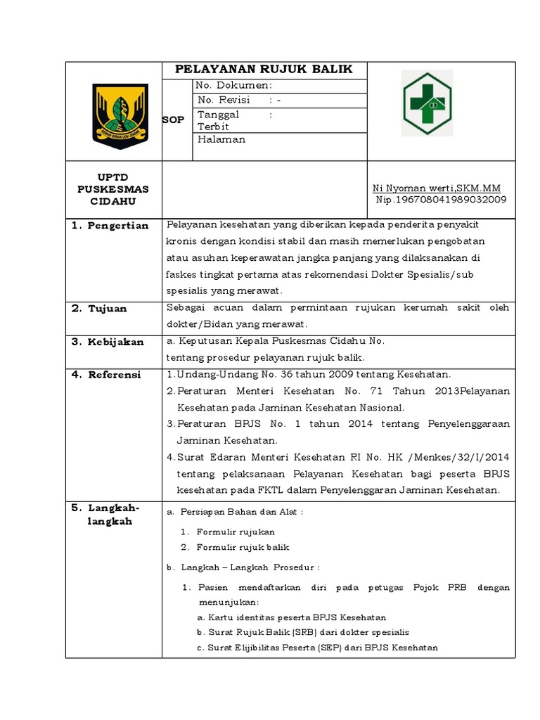 3.7.2.1 Sop Pelayanan Rujuk Balik | PDF | Sains & Matematika