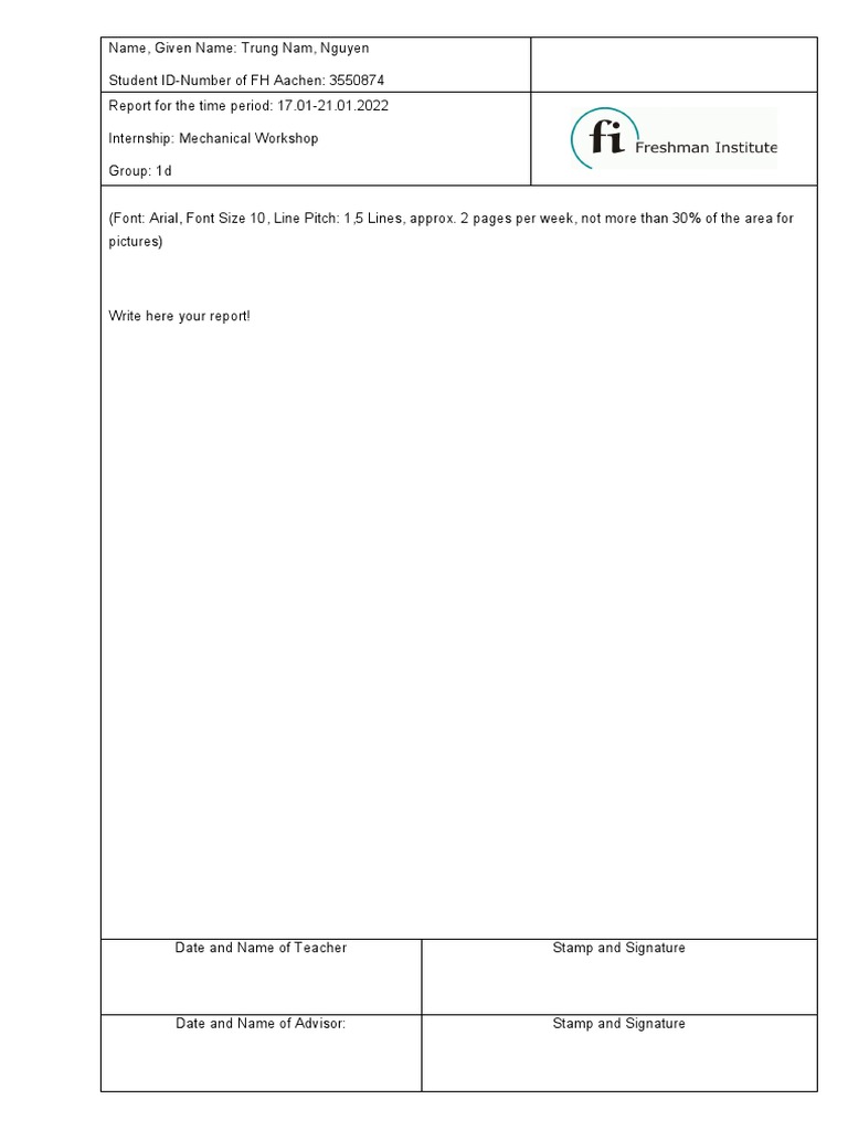 Internship Report Template | PDF