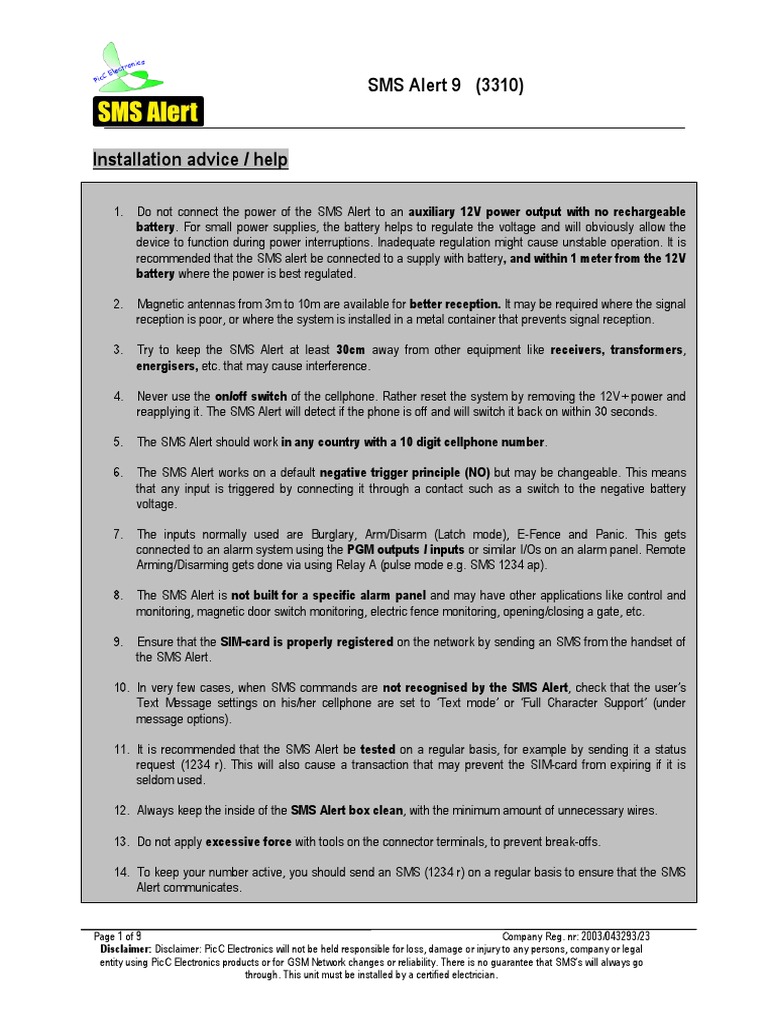 SMS Alert 9 User Manual | PDF | Switch | Relay