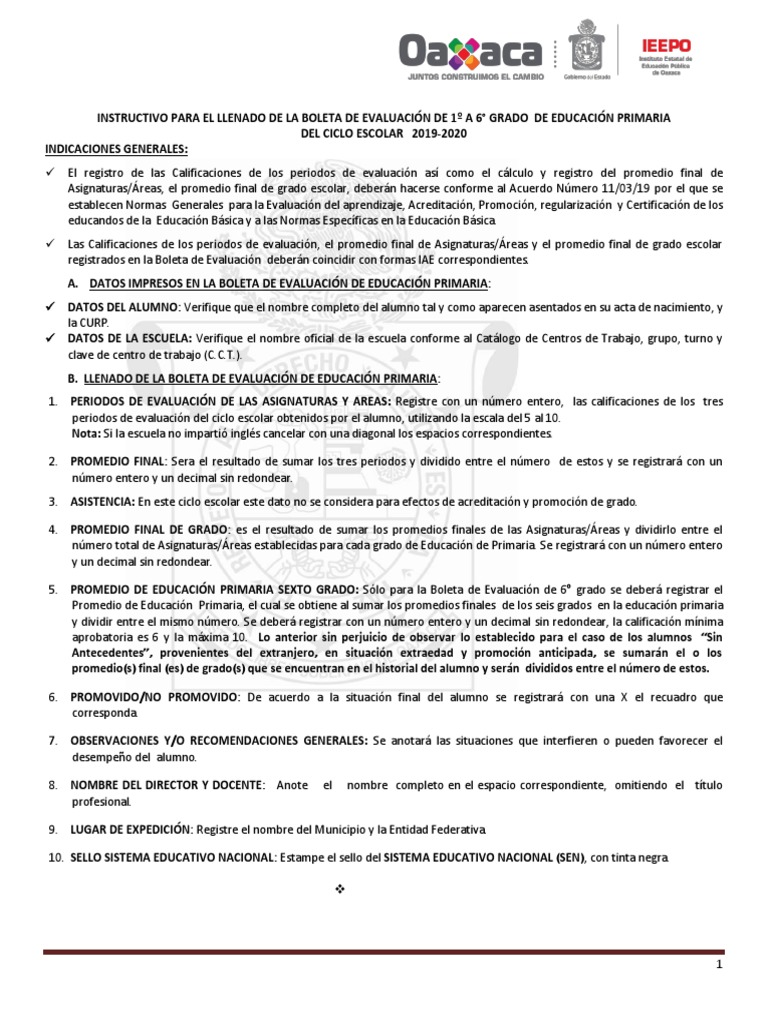 Instructivo Boleta Eval Primarias 19-20 | PDF | Educación primaria