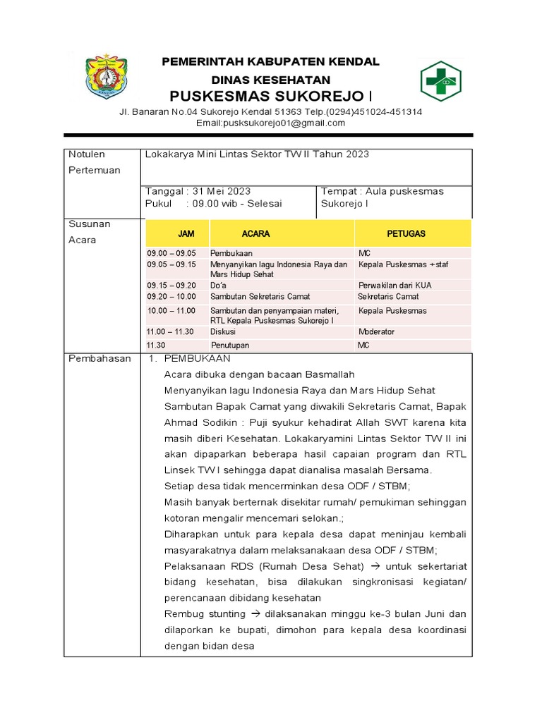 Notulen Linsek TW II Mei 2023 | PDF | Kesehatan Holistik