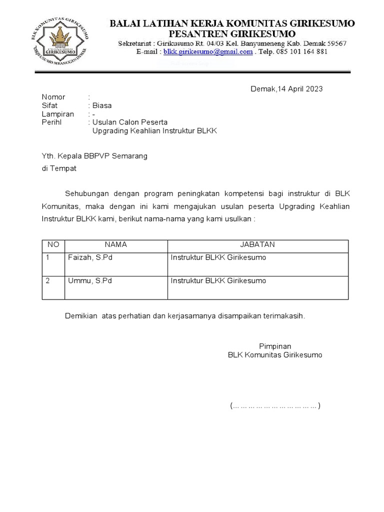 (Contoh) Surat Usulan Dari Lembaga | PDF