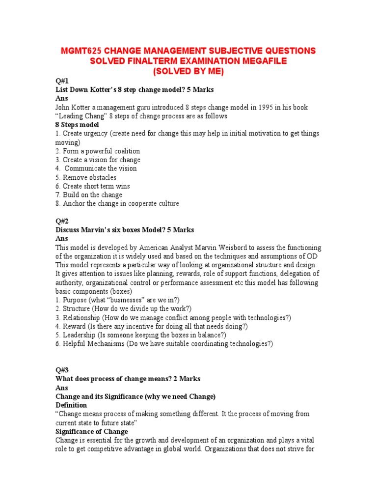 MGMT 625 Subjective Questions For Final Term Mega File Solved BY MISHAL ...