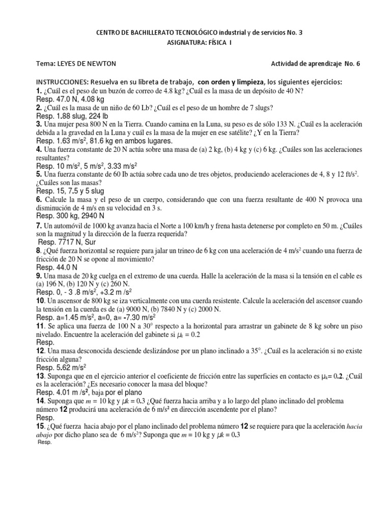 Ejercicios - Leyes de Newton | PDF | Métodos y materiales de enseñanza ...