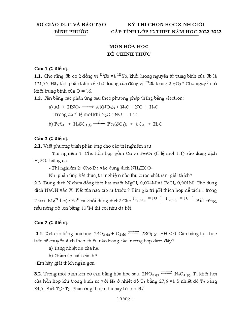 HSG 12 Bình Phư C 2022 - 2023 | PDF