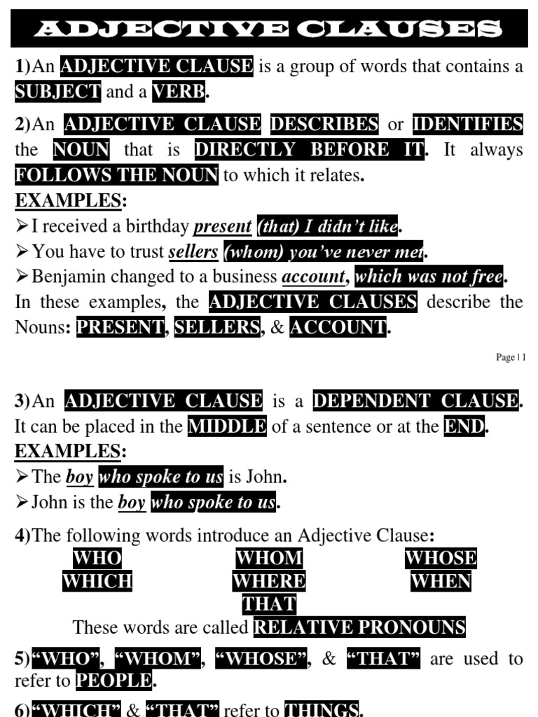 Adjective Clauses | PDF