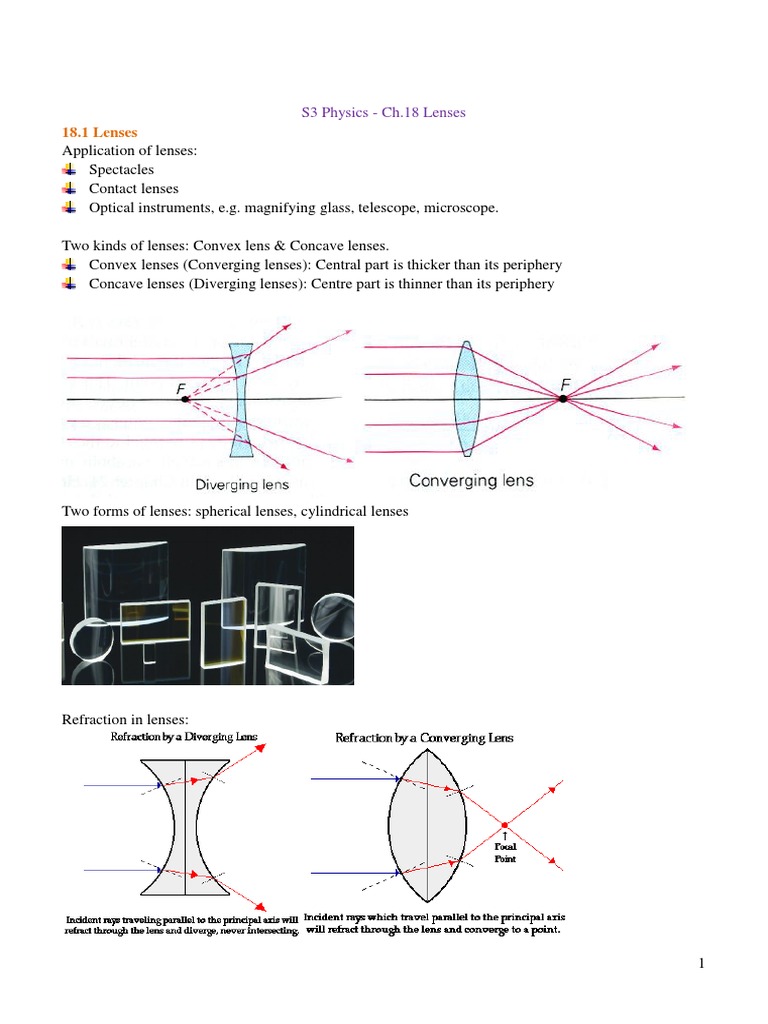 S3 Physics - Ch.18 Lenses | PDF | Optics | Electromagnetism