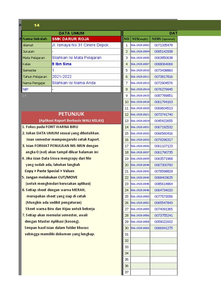 Blangko Nilai MTs Darur Roja Kelas 9 Ibn Sina | PDF