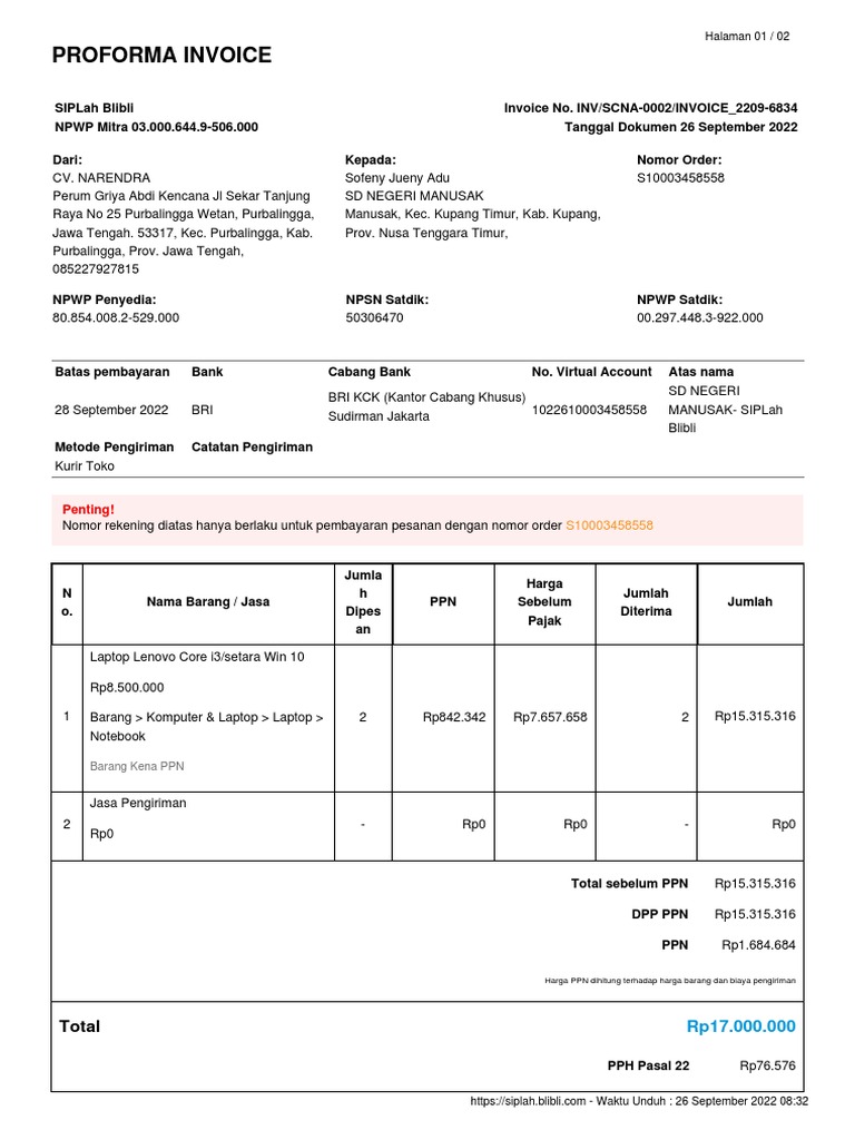 Proforma Invoice S10003458558 | PDF