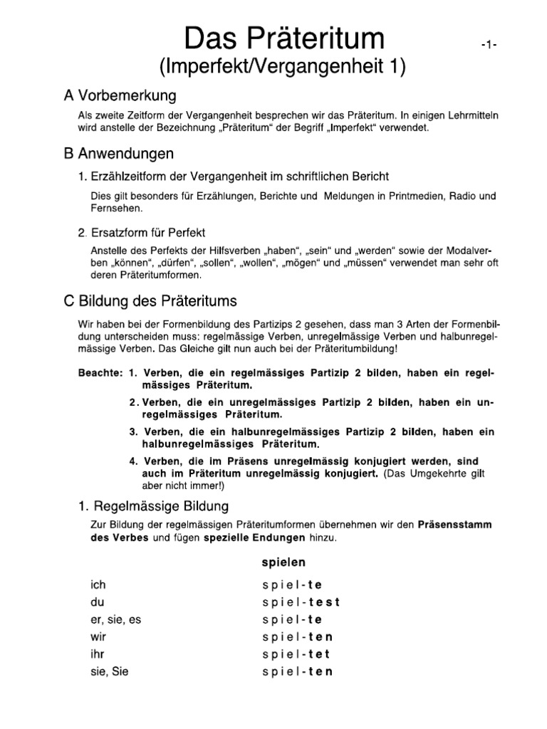 Präteritum Übungen | PDF