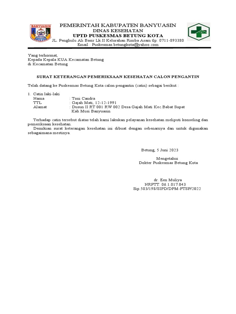 Surat Kesehatan Caten | PDF