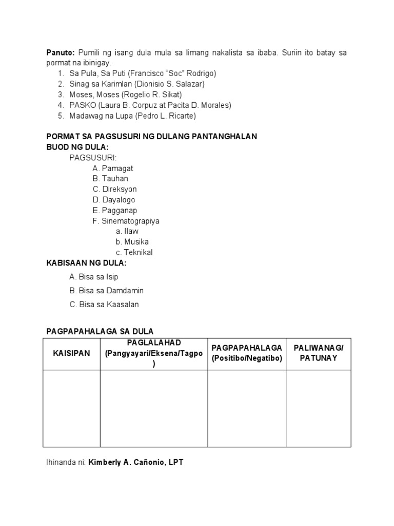 Activity Dula, Pelikula at Awit | PDF