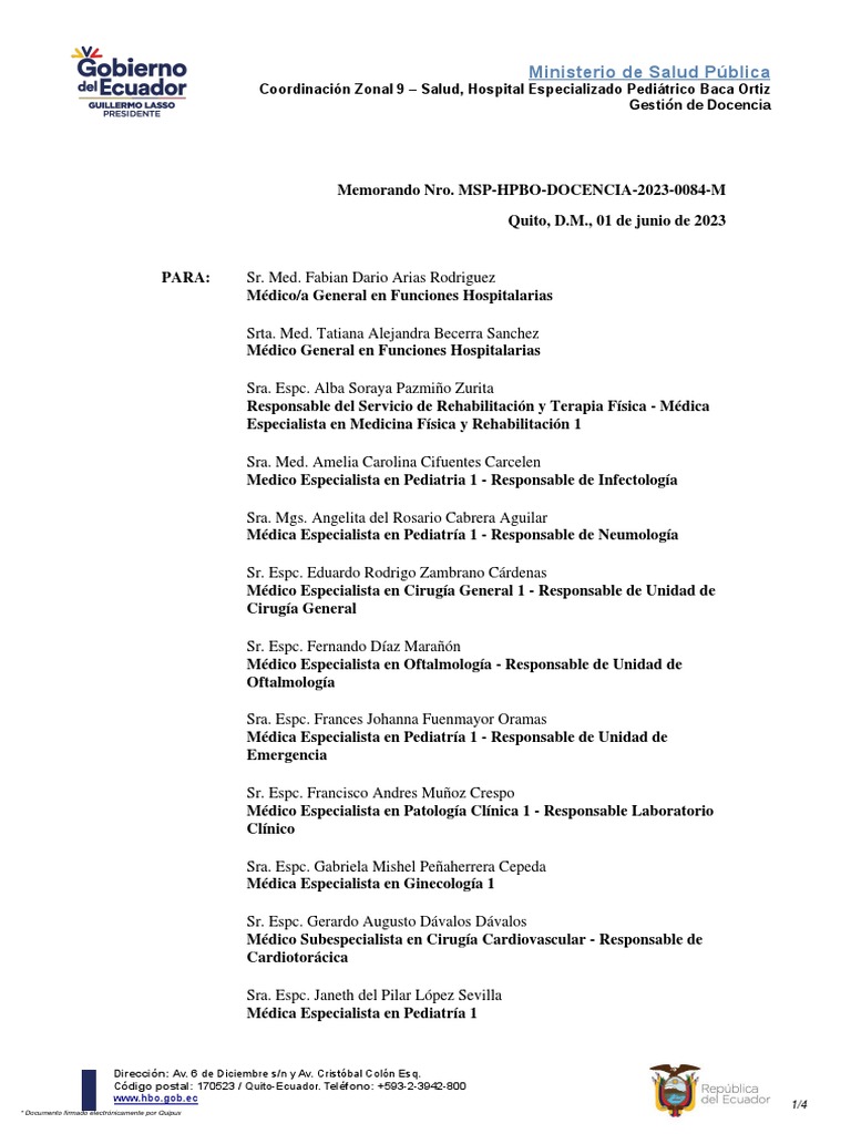 MSP Hpbo Docencia 2023 0084 M | PDF | Especialidades Medicas | Cirugía