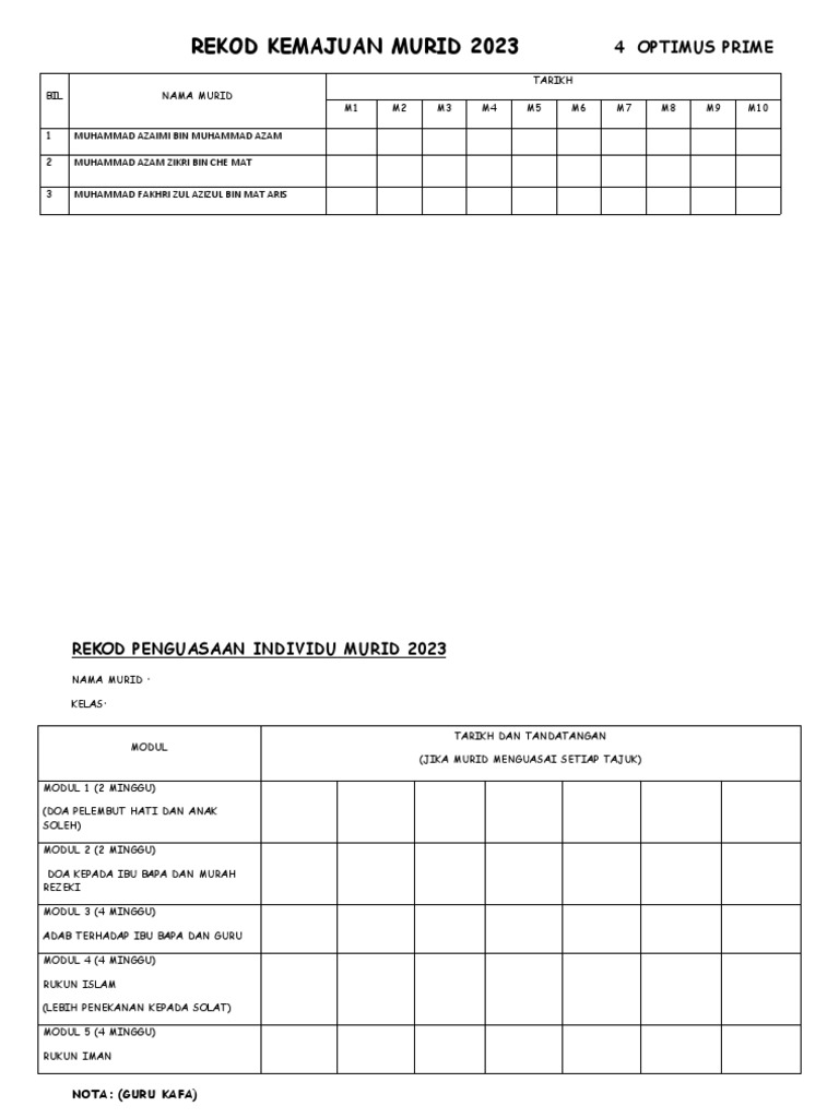 Rekod Penilaian Murid 2023 | PDF
