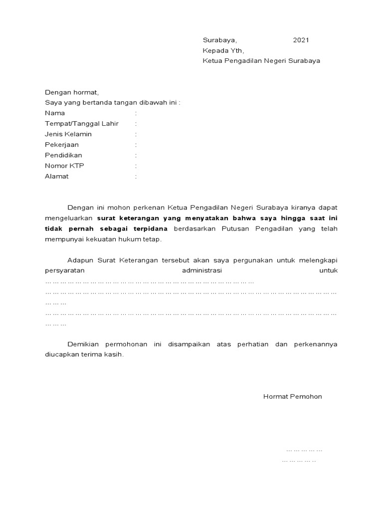 Form Surat Permohonan Dan Pernyataan | PDF
