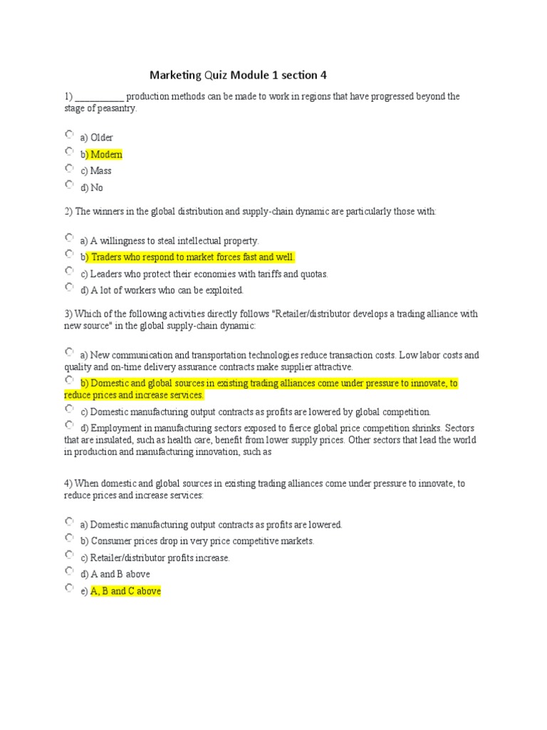 Marketing Quiz Module 1 Section 4 | PDF