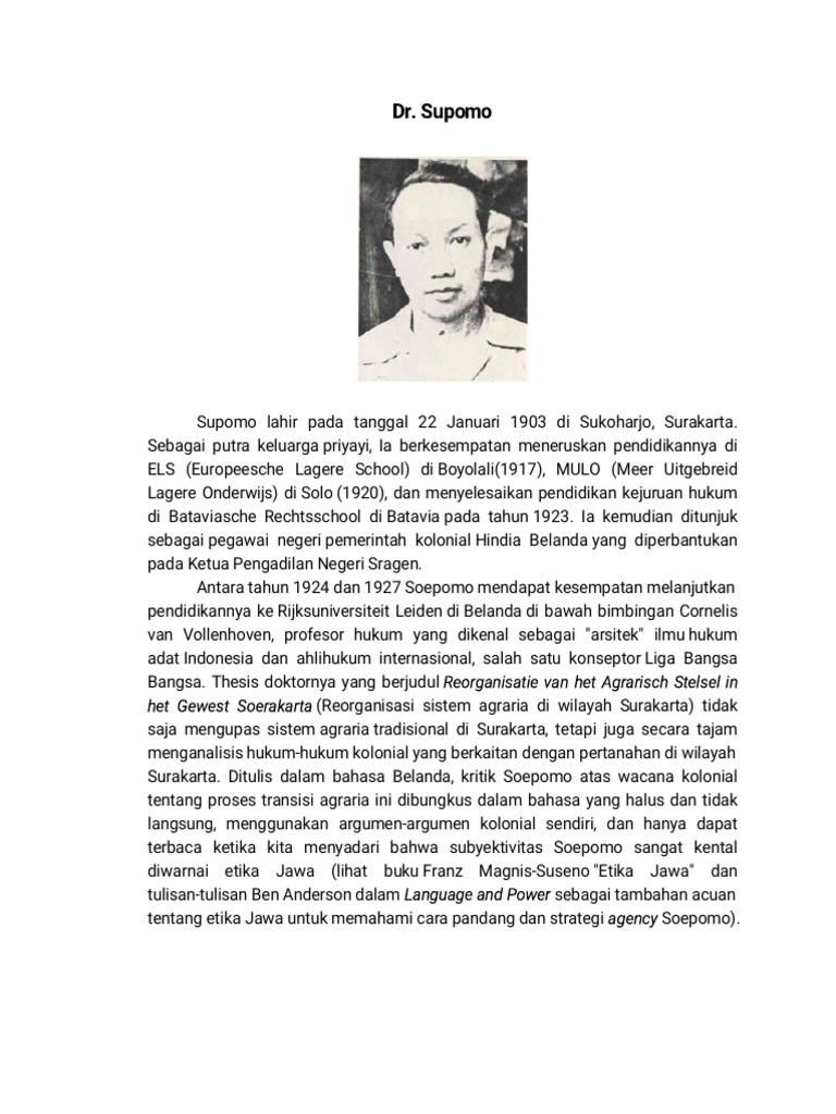 Biografi Dr. Supomo dan Pendidikan Hukum | PDF | Ilmu Sosial