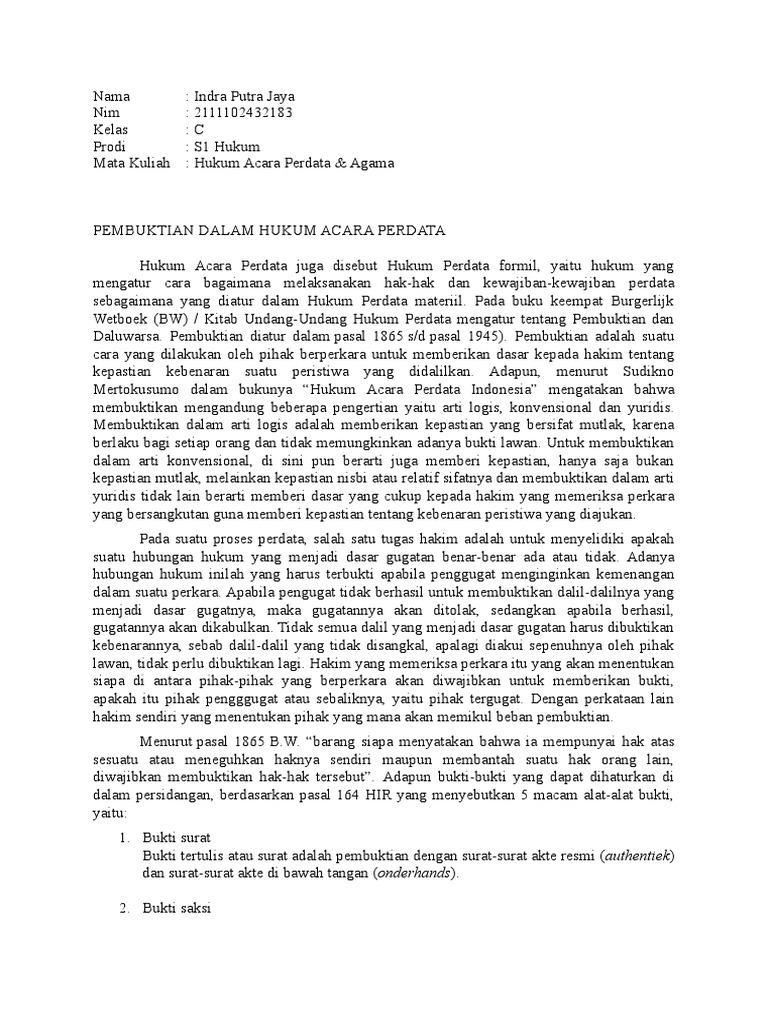 Pembuktian dalam Hukum Acara Perdata | PDF | Politik | Ilmu Sosial