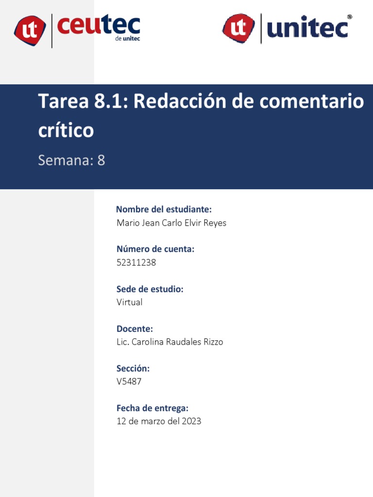 Tarea Comentario Critico | PDF Tarea Comentario Critico | PDF
