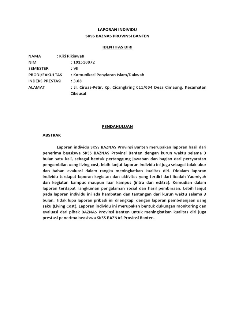 Contoh LAPORAN INDIVIDU | PDF