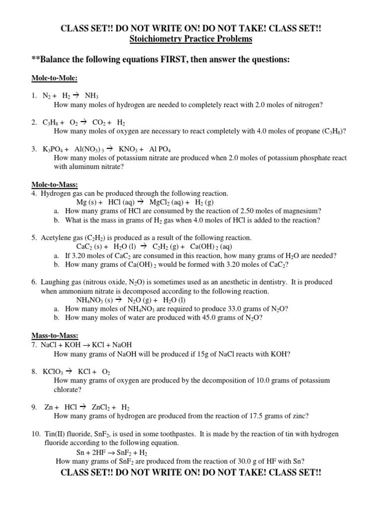 Stoichiometry Practice for Students | PDF | Nitrous Oxide | Hydroxide