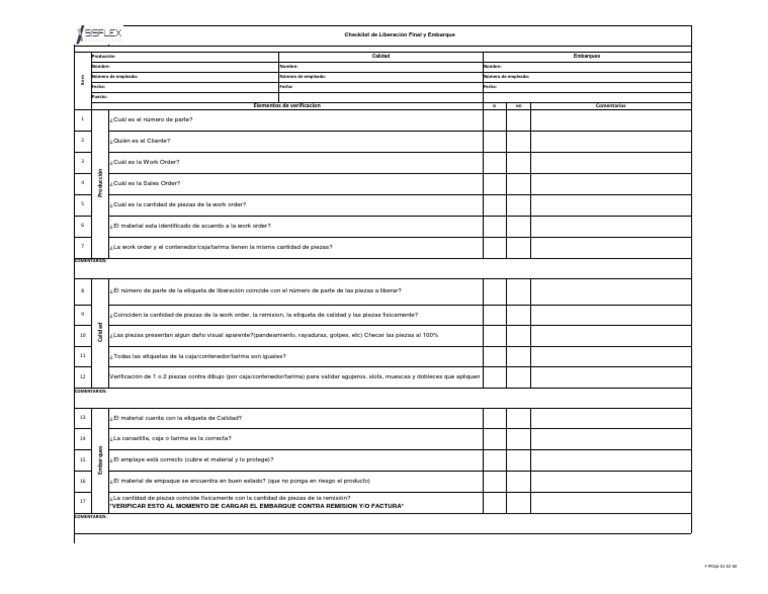 F-PRQA-01-02-00 Check List de Liberacion Final y Embarque | PDF