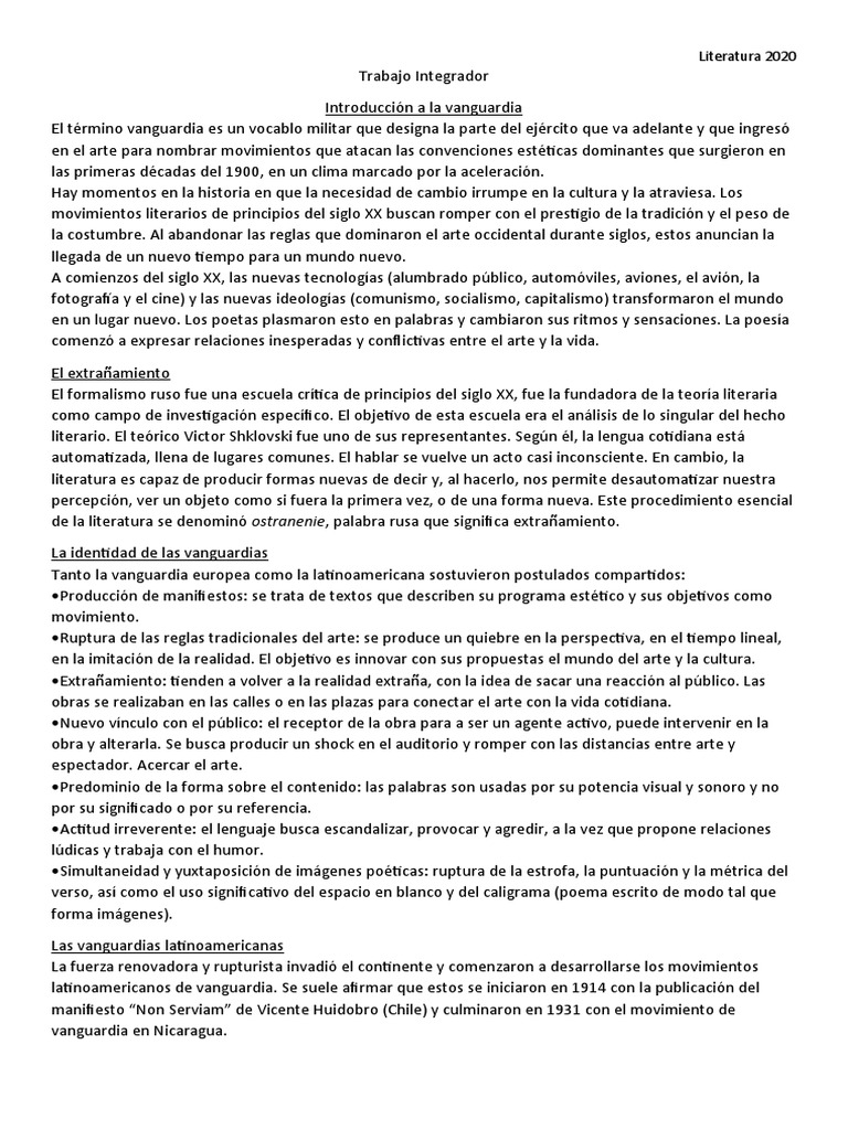 Trabajo Integrador Lit 2020 | PDF | Vanguardia | Parodia Trabajo Integrador Lit 2020 | PDF | Vanguardia | Parodia