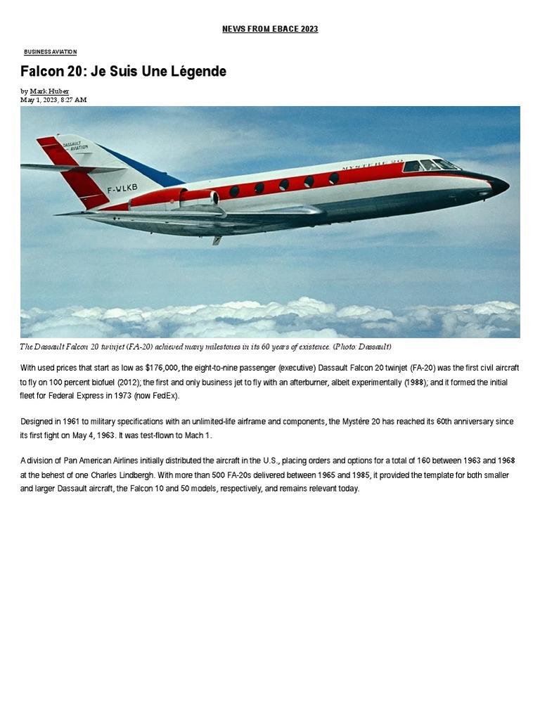 Falcon 20 Business Jet Celebrating 60th Anniversary - Business Aviation ...