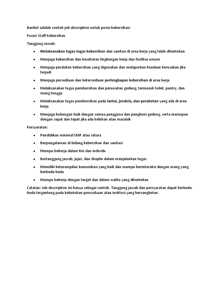 Job Desc Kebersihan | PDF