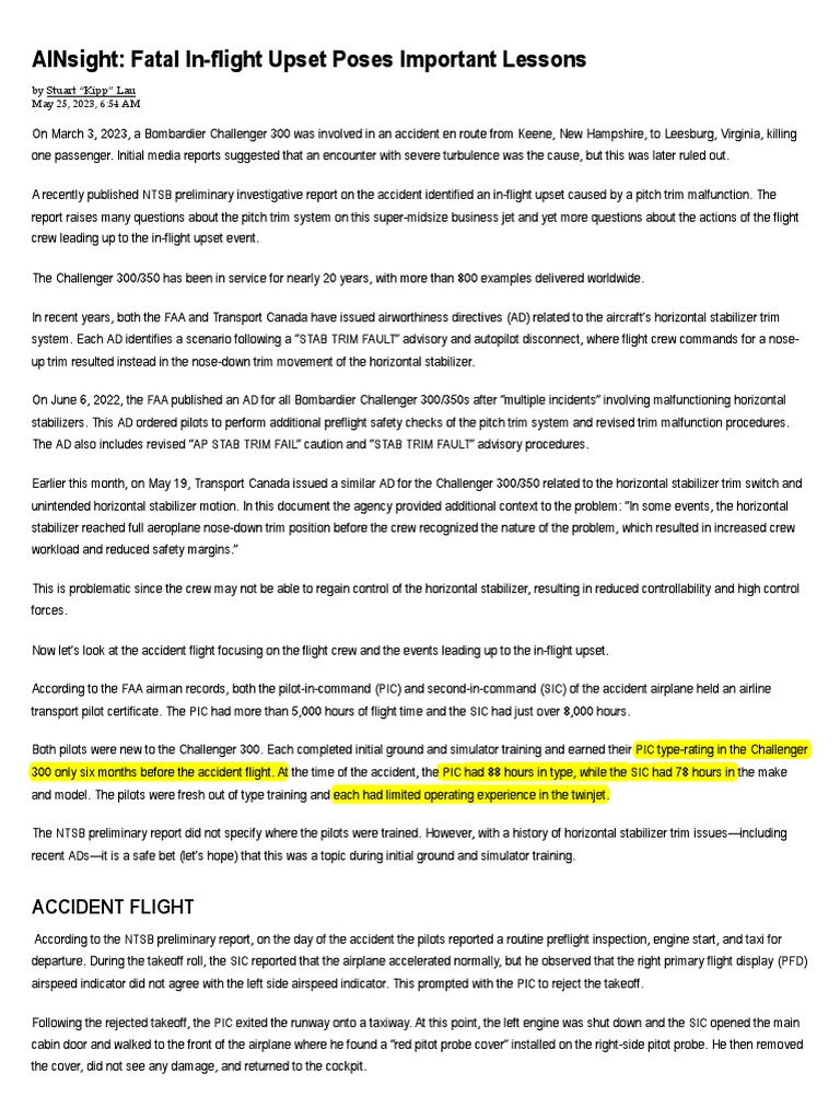 AINsight - Fatal In-Flight Upset Poses Important Lessons - Business ...
