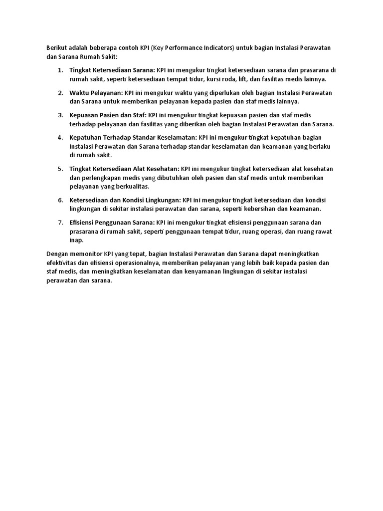 KPI IPSRS Rumah Sakit | PDF