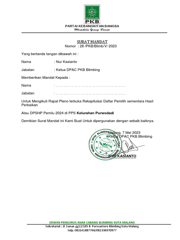 Mandat Rapat Pleno DPSHP PKB | PDF