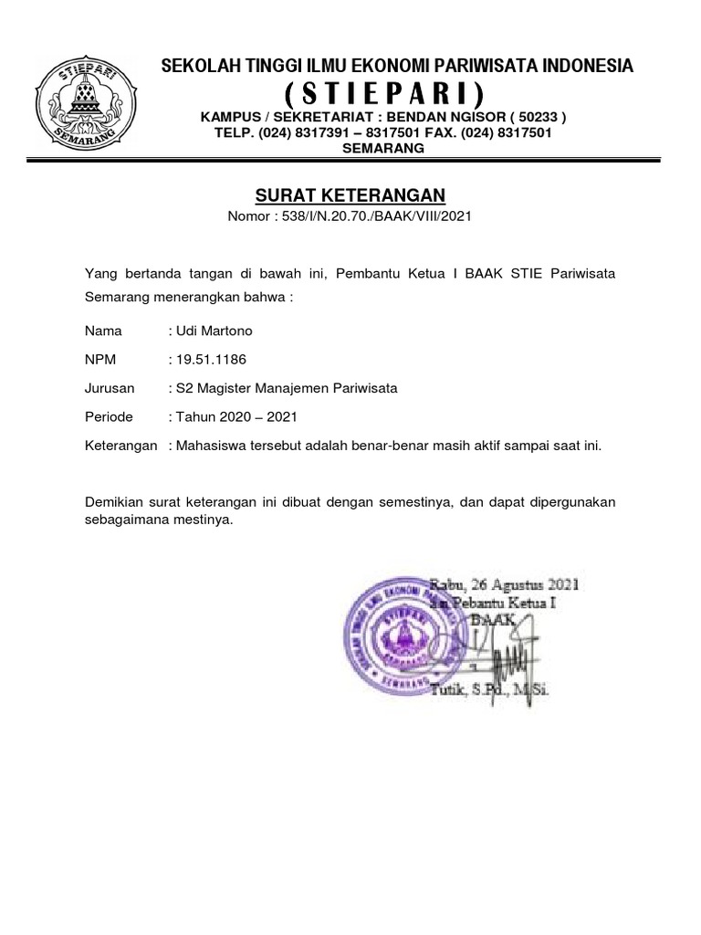 Surat Keterangan Mahasiswa Pdf
