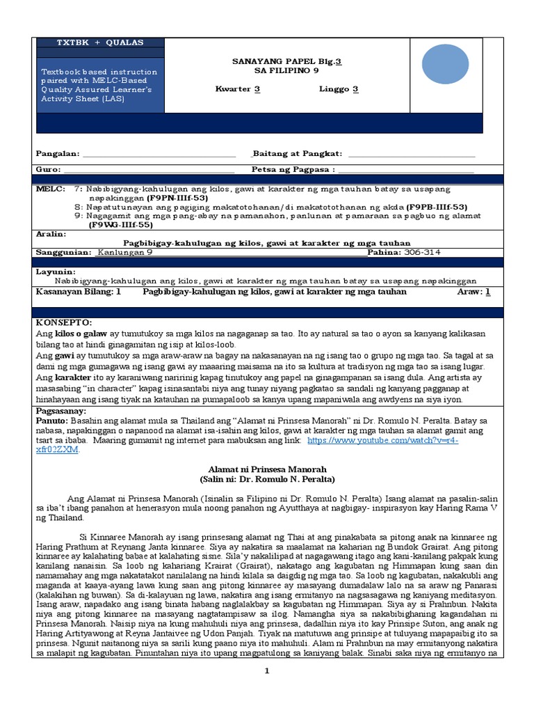 LAS Q3 Filipino9 W3 | PDF