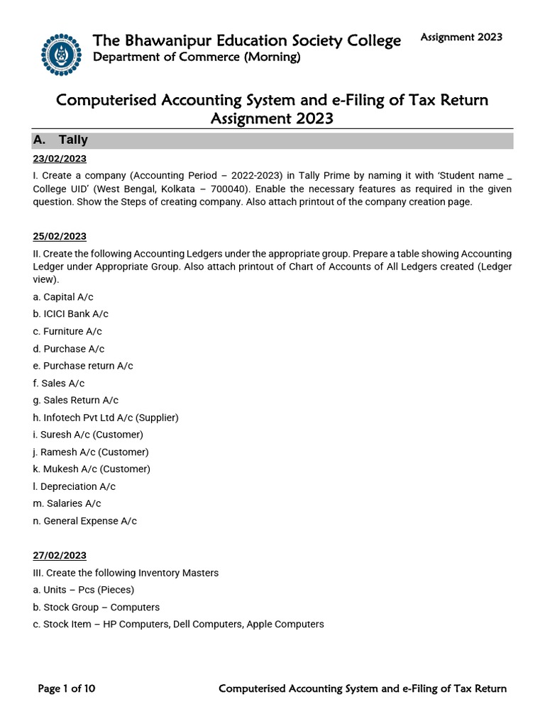 Tally-Access-eFiling Assignment | PDF | Debits And Credits | Payments
