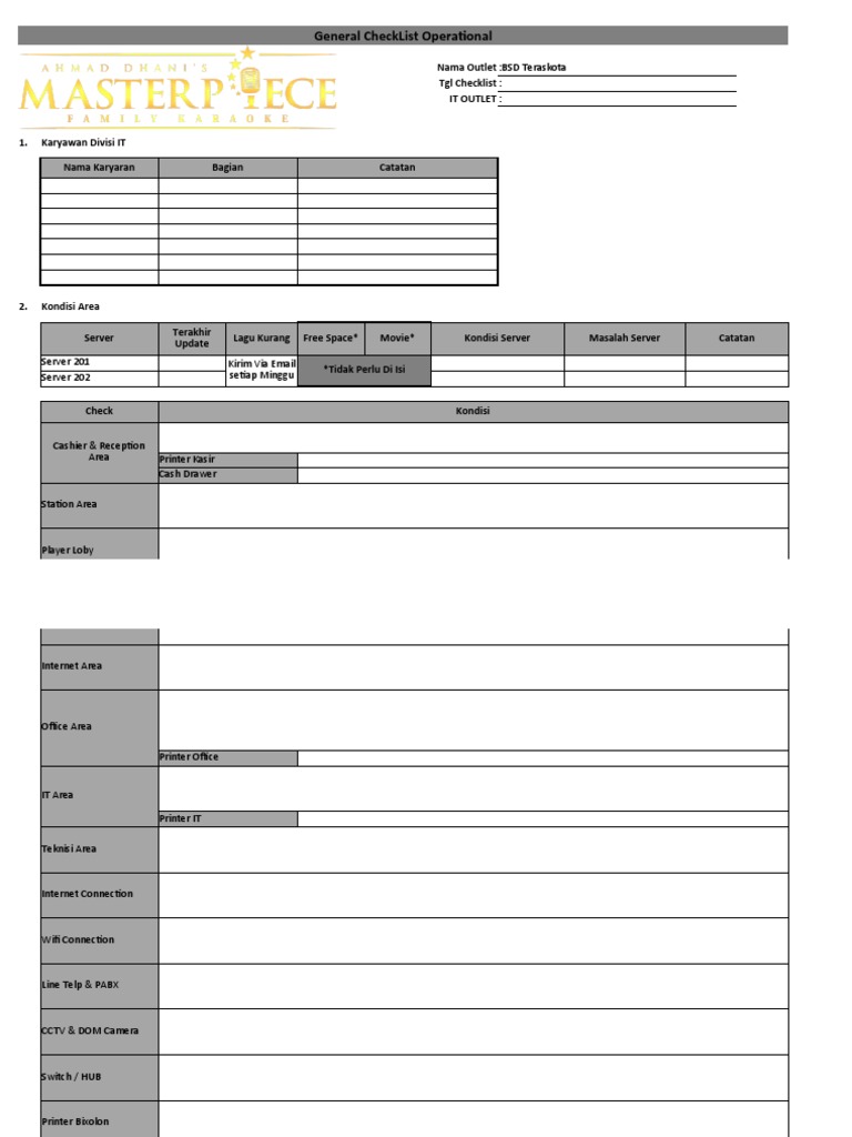 Checklist Operasional Outlet BSD | PDF