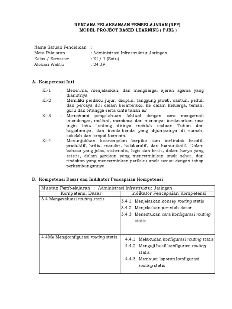 RPP Project Based Learning TKJ KLS Xi | PDF