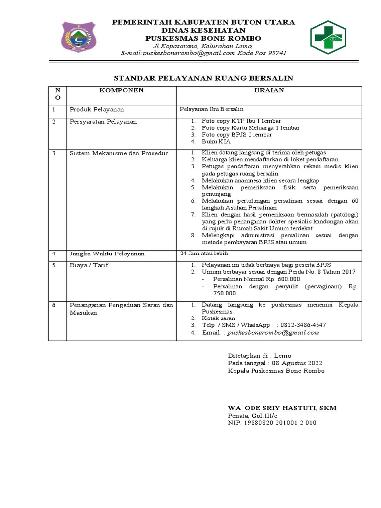 Standar Pelayanan Ruang Bersalin | PDF