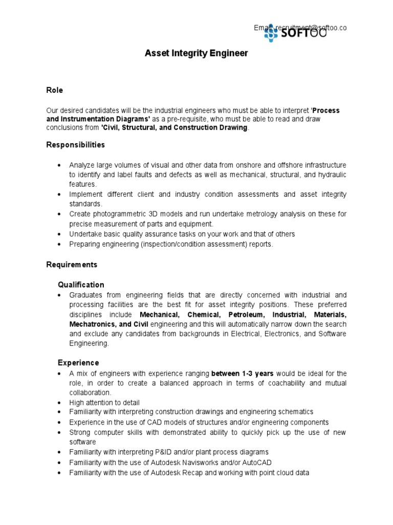 Asset Integrity Engineer JD | PDF