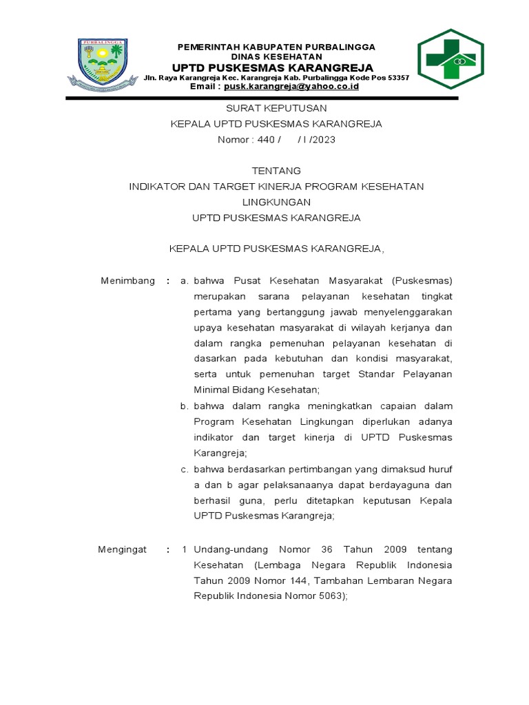 SK Indikator Dan Target Program Kesling | PDF