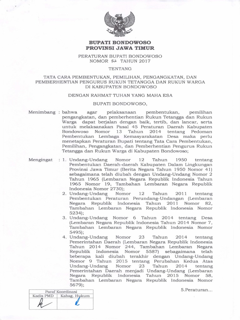 Bupati Bondowoso Provins! Jawa Timur: Paraf Koordinasi | PDF