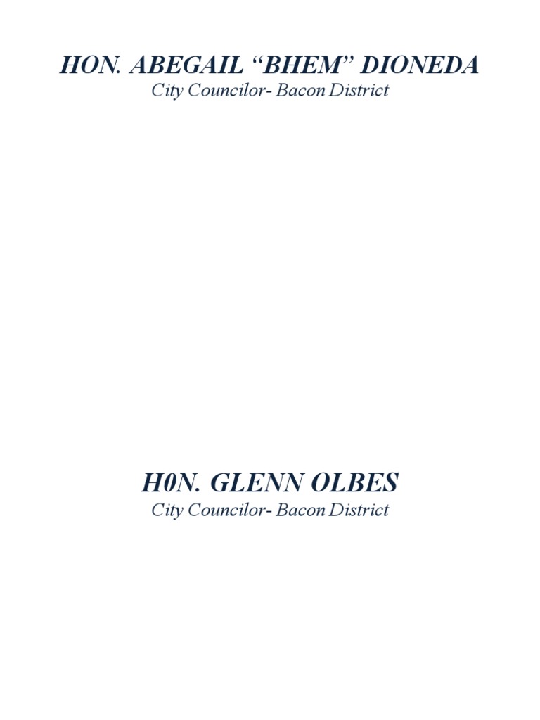 Hon. Abegail "Bhem" Dioneda: City Councilor-Bacon District | PDF