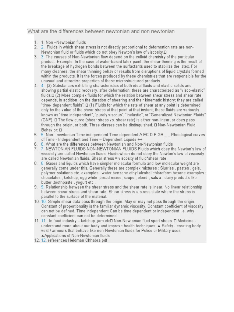 What Are the Differences Between Newtonian and Non Newtonian | PDF ...