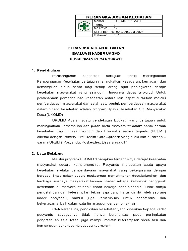 KAK-Pelaksanaan Evaluasi UKGMD-2023 | PDF
