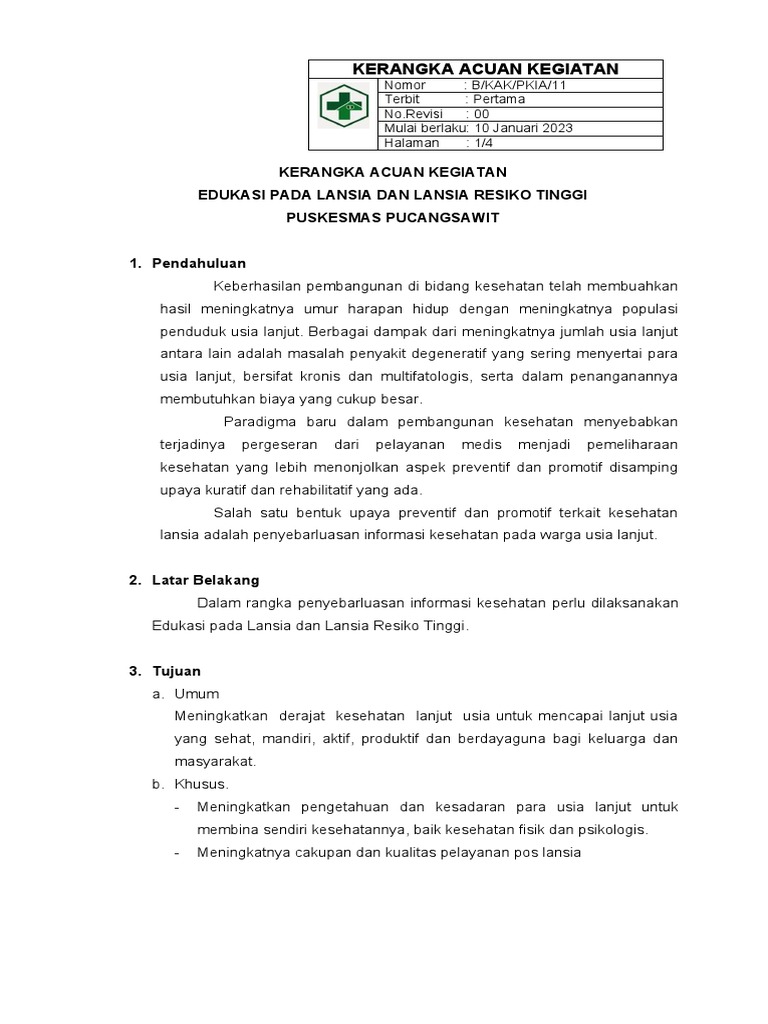 KAK-Edukasi Pada Lansia Dan Lansia Resiko Tinggi-2023 Rev | PDF