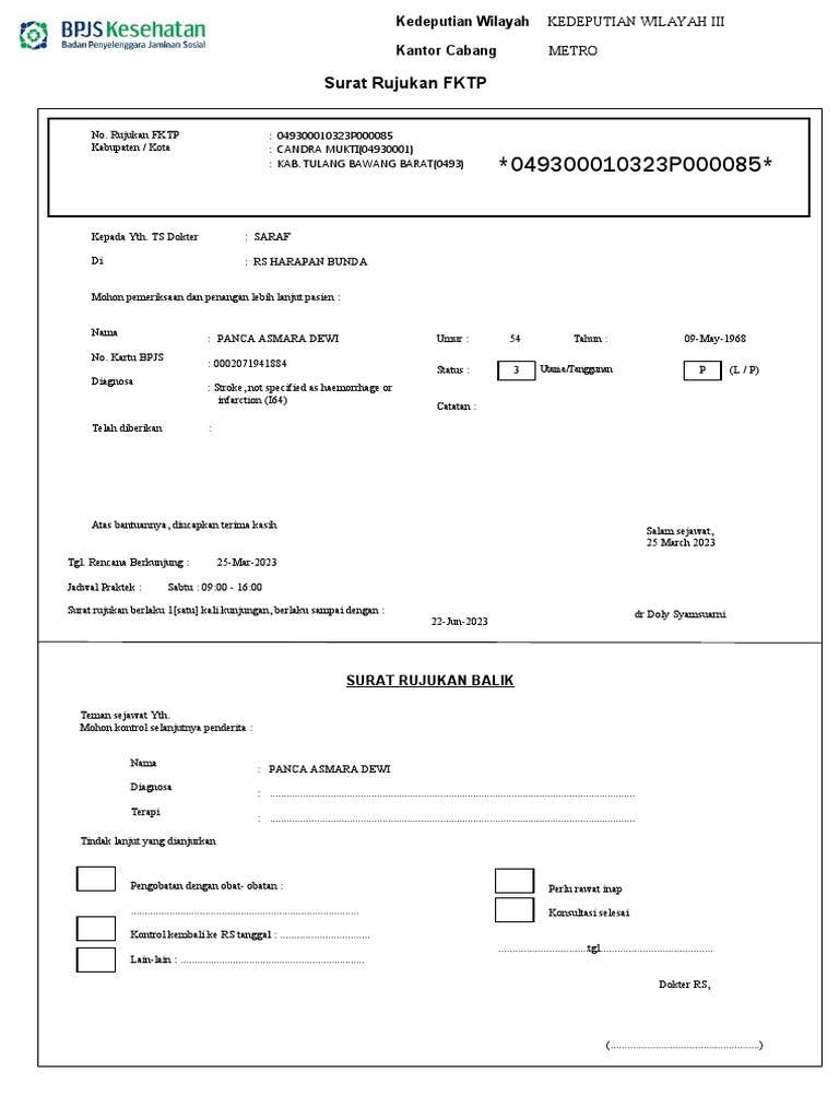 Surat Rujukan FKTP: Utama/Tanggunan | PDF