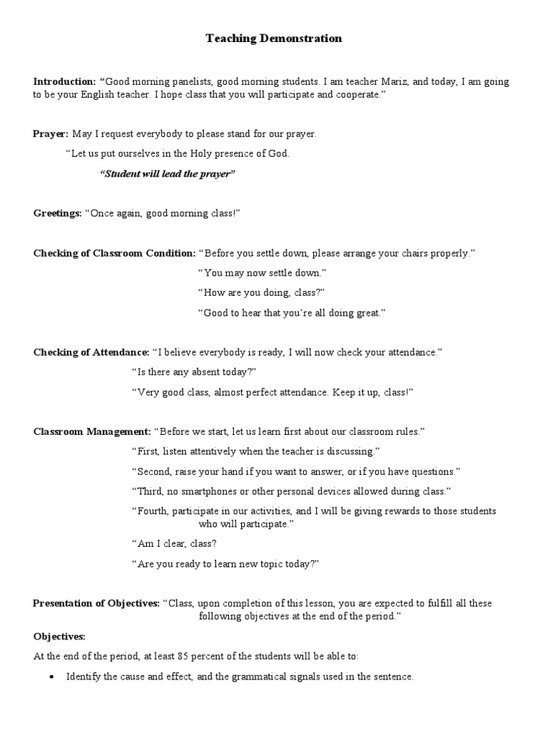 Teaching Demonstration Script | PDF