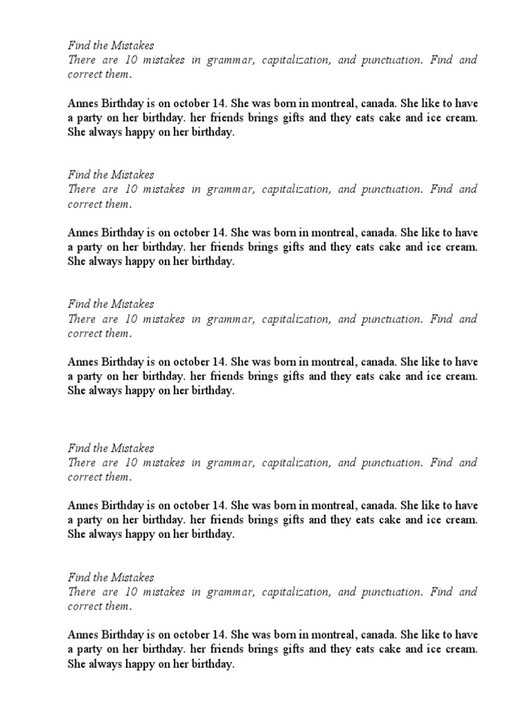 Spot The Mistakes Writing | PDF | Wellness